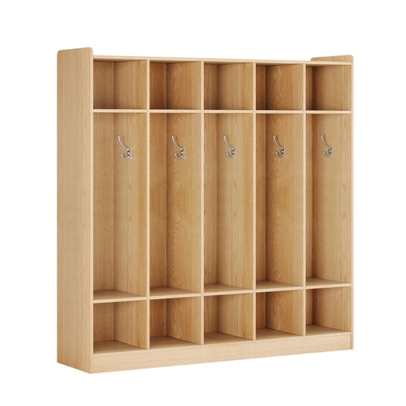M optimized 5-Section Classroom Coat Locker with 10 Cubbies, Wooden ...
