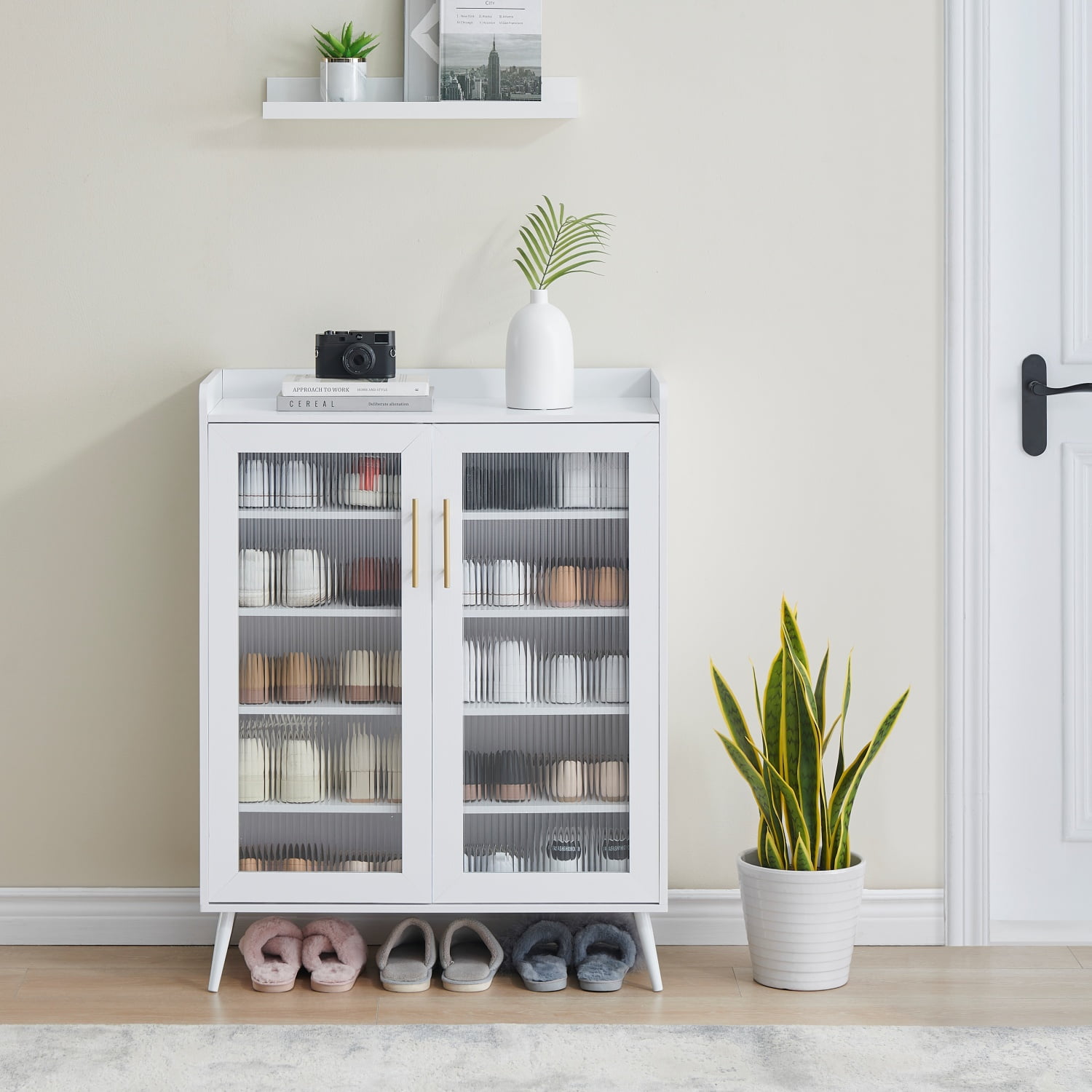 M optimized 5-Tier Entryway Shoe Storage Cabinet with Glass Doors, Shoe ...