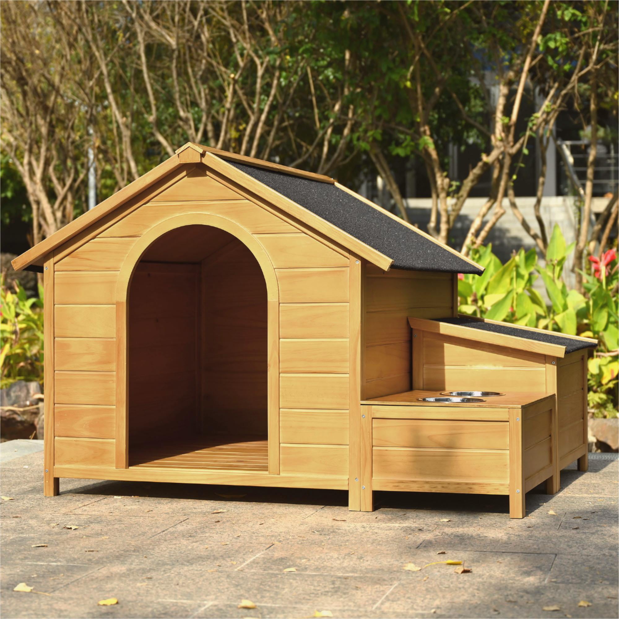 M optimized 51" Outdoor Dog House Wood Dog Kennel Crate with Asphalt ...