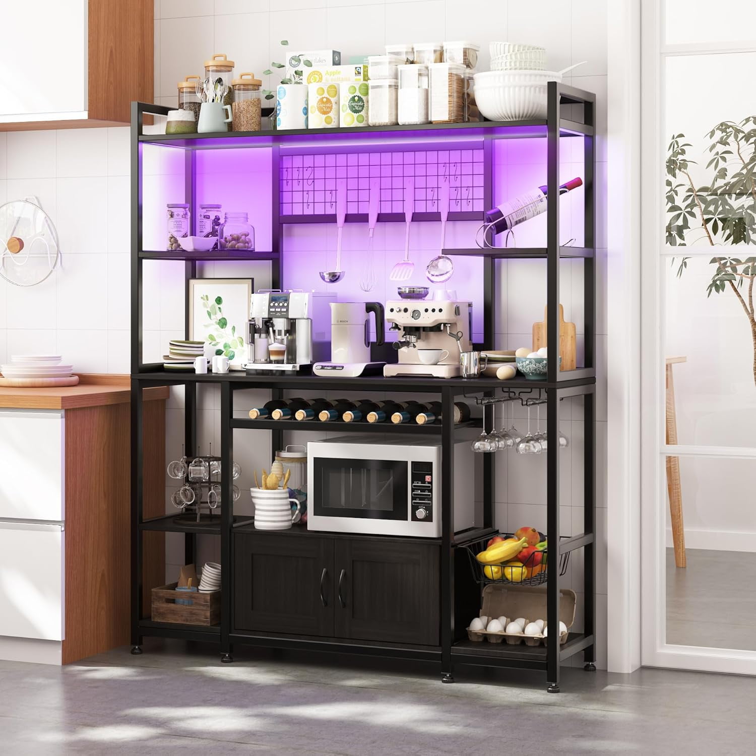 M optimized 55" Bakers Rack with Power Outlet and LED Light, 5-Tier ...