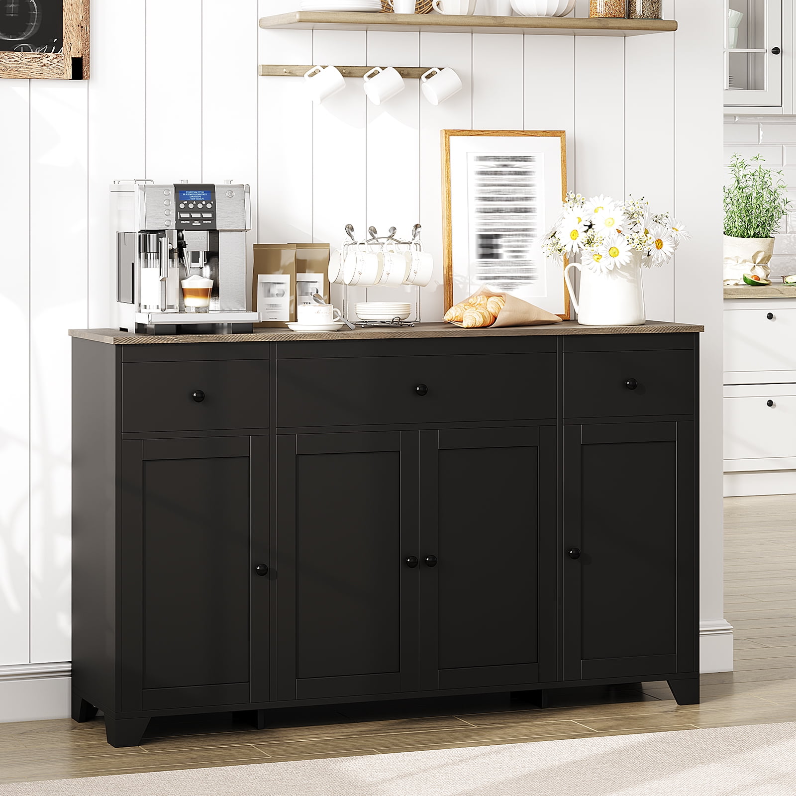 M optimized 55" Buffet Cabinet with Drawers, Sideboard Buffet Storage ...