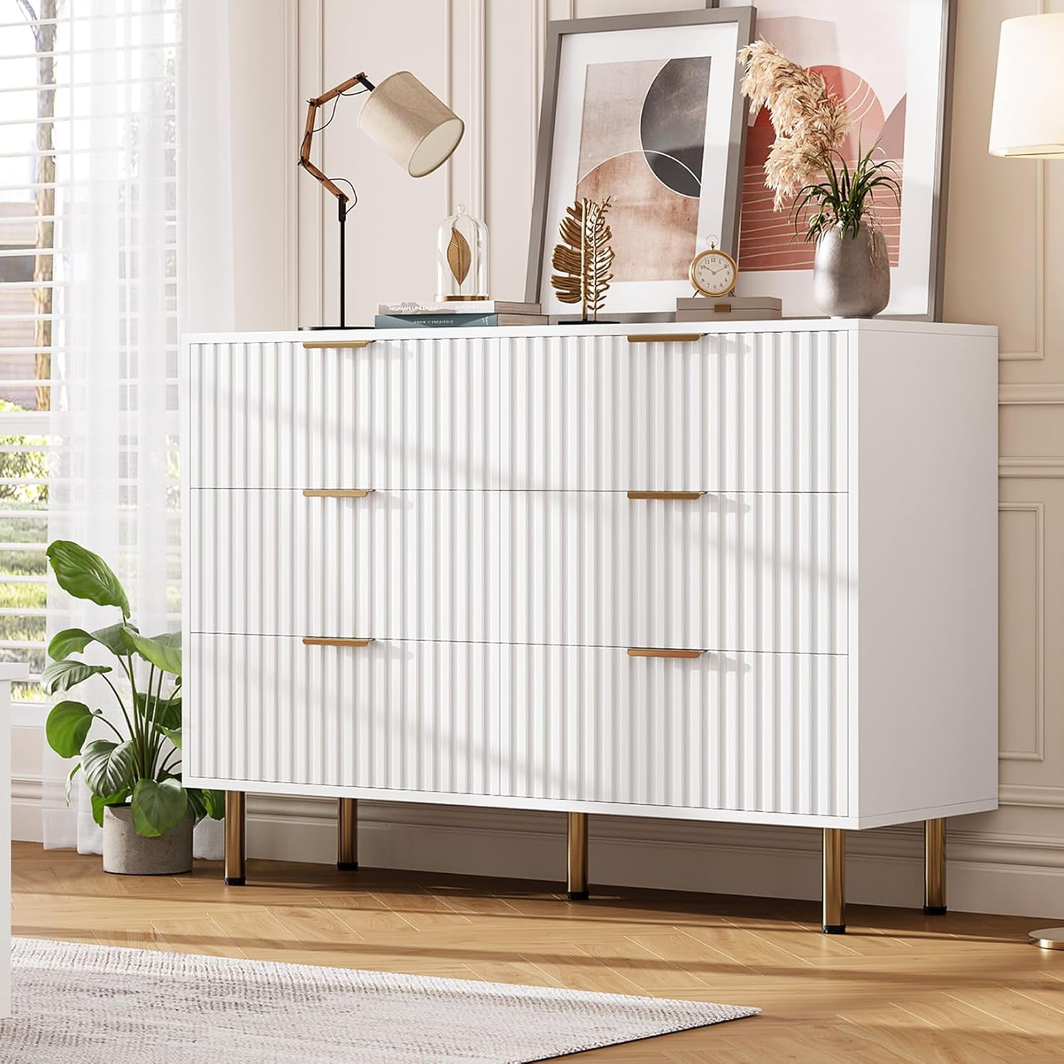 M optimized 6 Drawer Fluted Dresser for Bedroom, 54" Wide Modern Chest ...