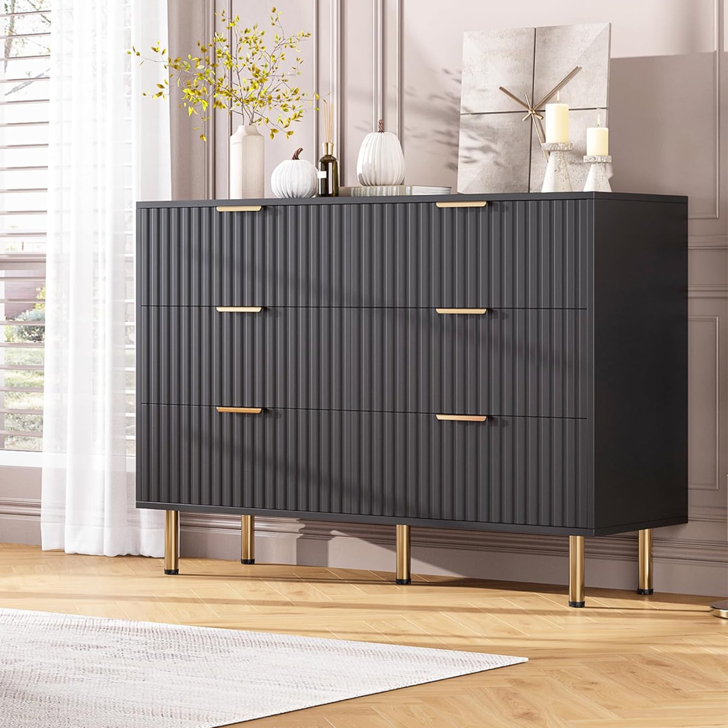 M optimized 6 Drawer Fluted Dresser for Bedroom, 54" Wide Modern Chest ...