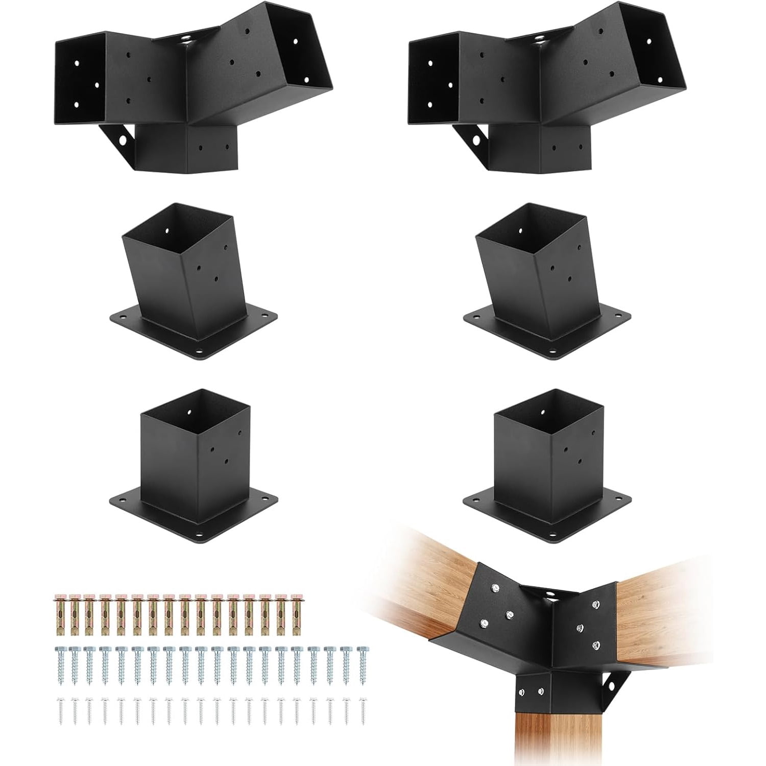 M optimized 6-Piece Pergola Kit, 15° 3-Way Slanted Pergola Bracket Set ...