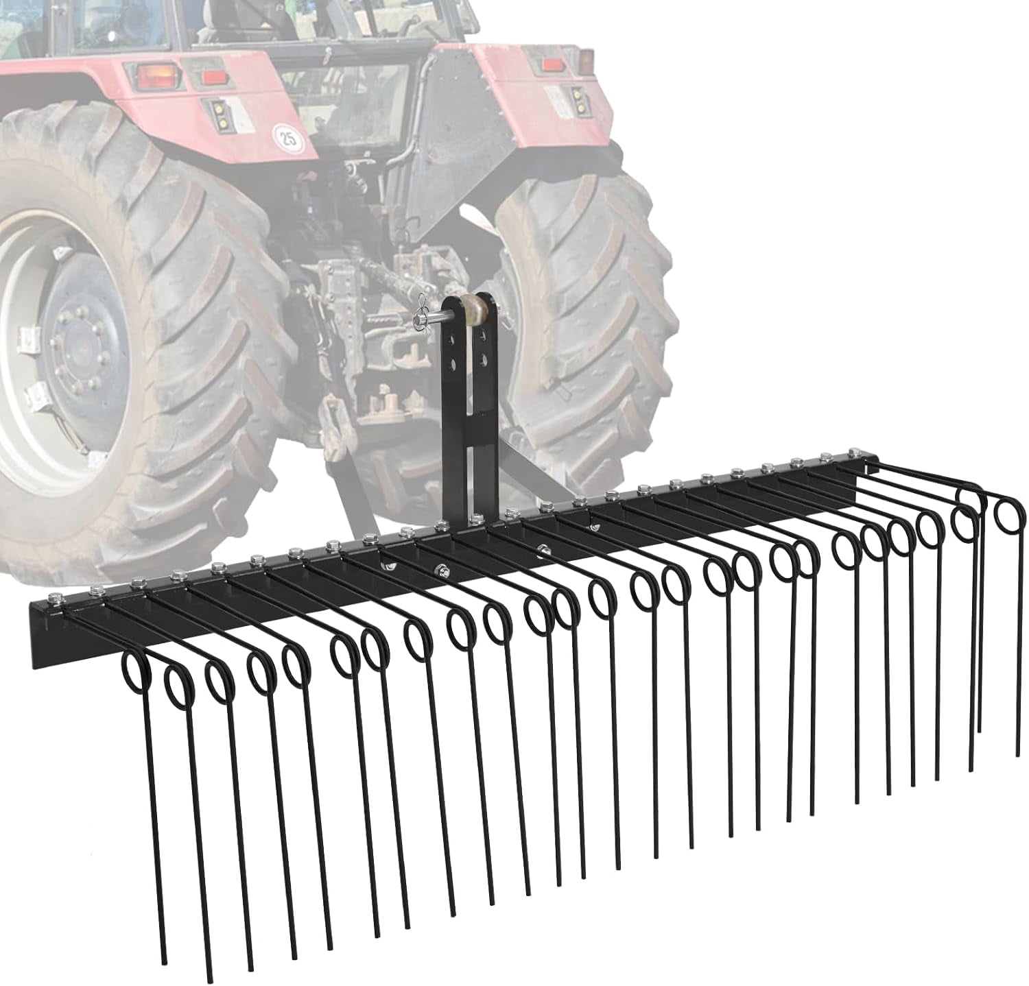 M optimized 60 Inch Pine Straw Rake, 26 Coil Spring Tines Tow Behind ...