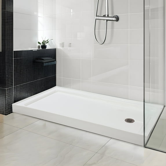 M optimized 60" x 32" Shower Pan Base with Non-Slip Texture & Stainless ...