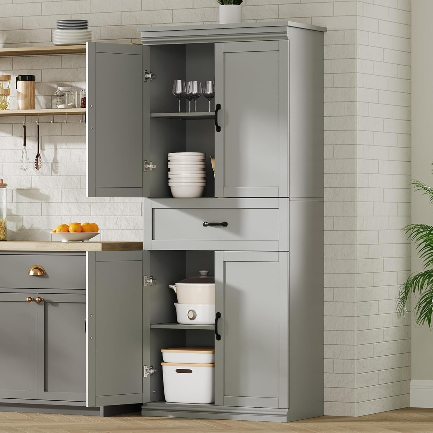 M optimized 70" Pantry Cabinet, Freestanding Kitchen Pantry Storage ...