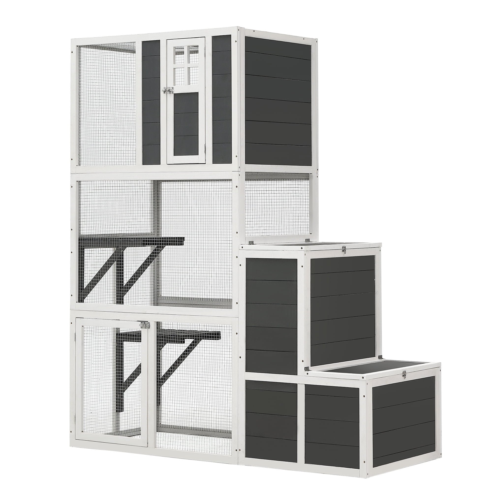 M optimized 71"H Outdoor Cat House Catio 3-Tier Cat Enclosure Cage Wood ...