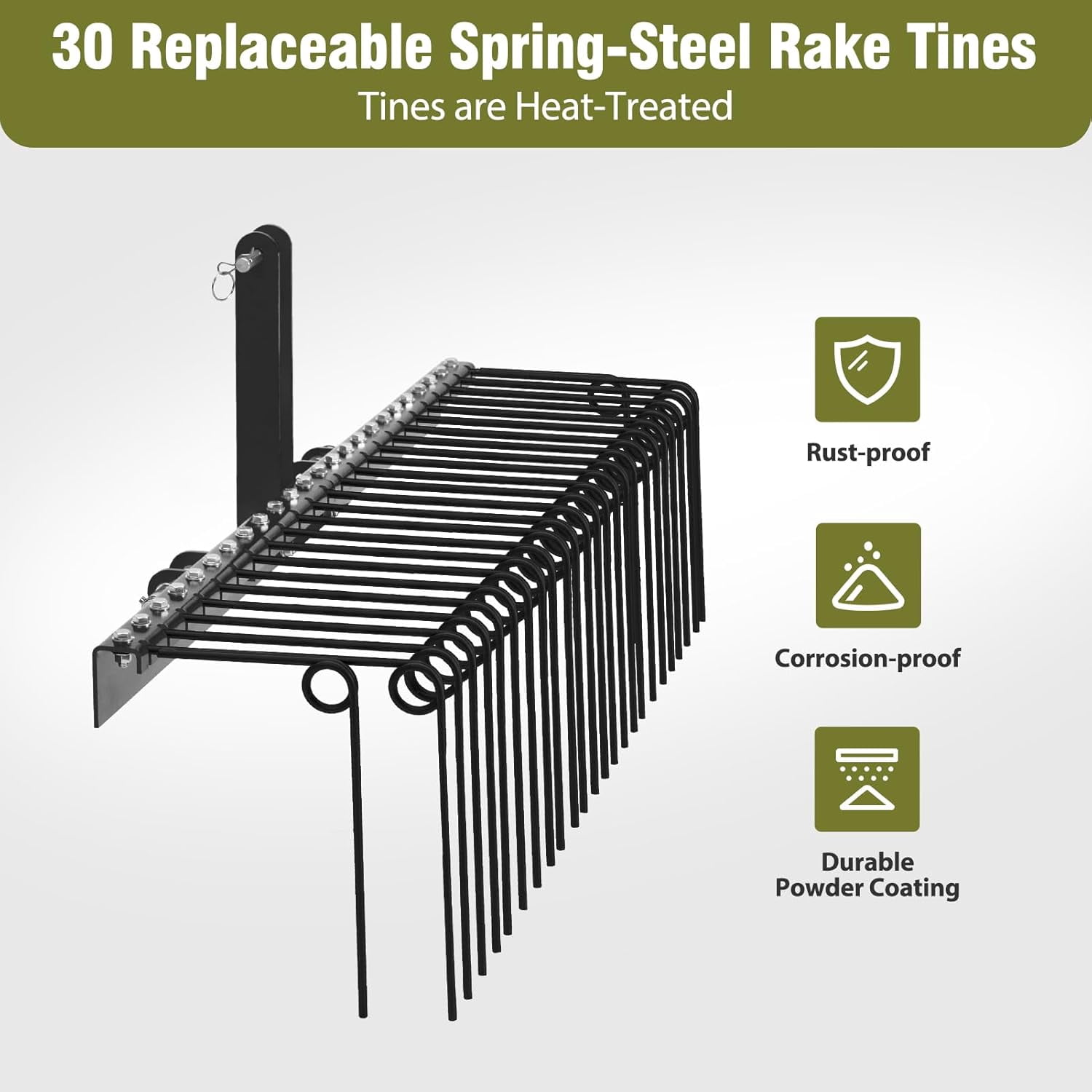 M optimized 72in Pine Straw Rake w/ 30 Coil Spring Tines & 3 Point ...