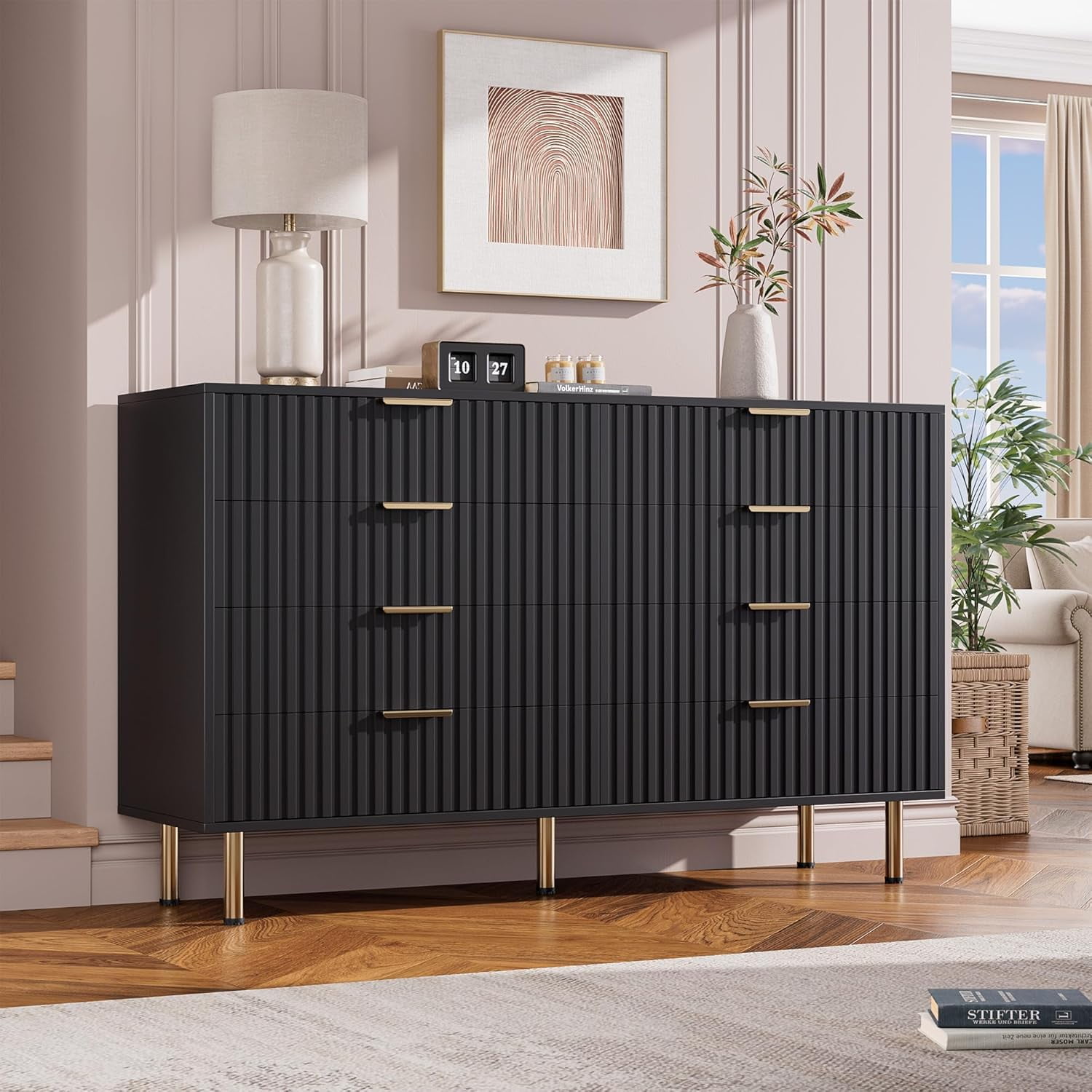 M optimized 8 Drawer Dresser for Bedroom, Fluted 55" Wide Modern Chest ...