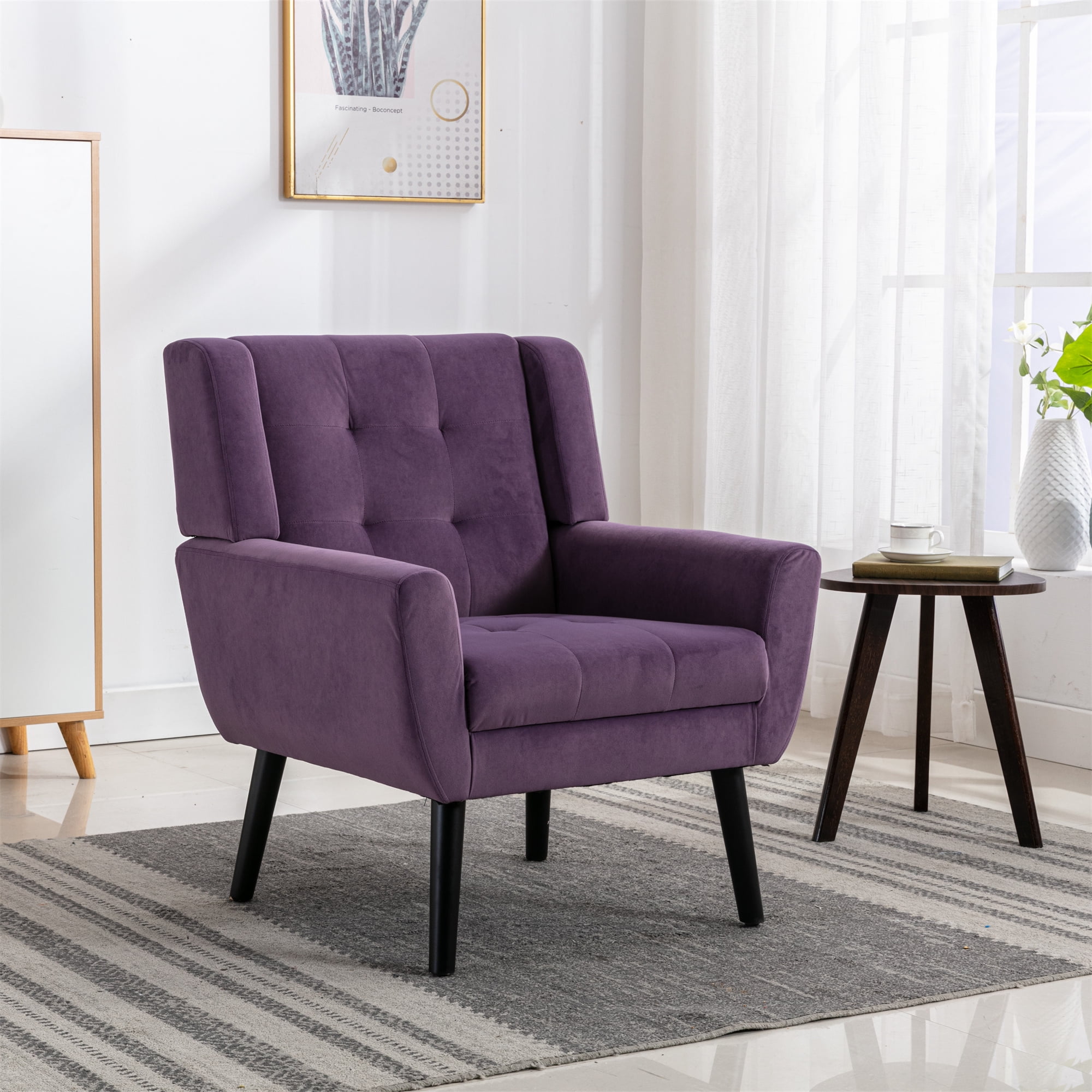 M optimized Accent Armchair with Velvet Cushion Curved Back Modern ...