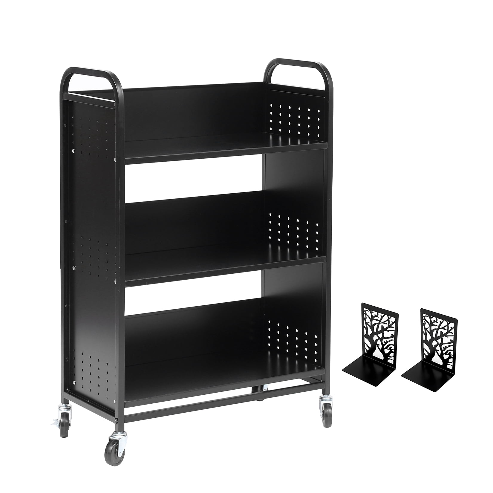 M optimized Book Cart with Wheels, 200LBS Steel Library Cart, Rolling ...
