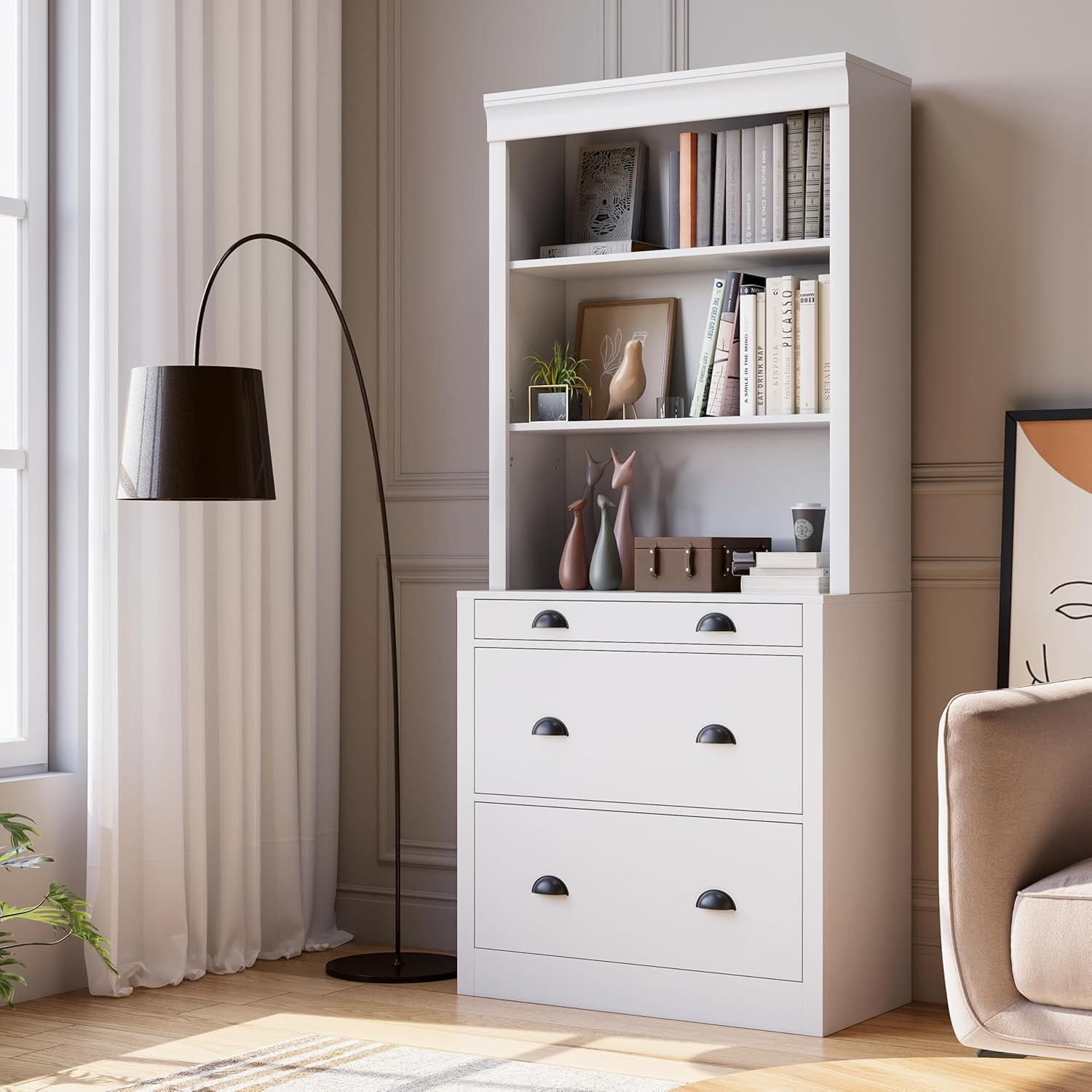 M optimized Bookshelf with 3 Drawers, 71" Tall Bookcase Shelf with 3 ...