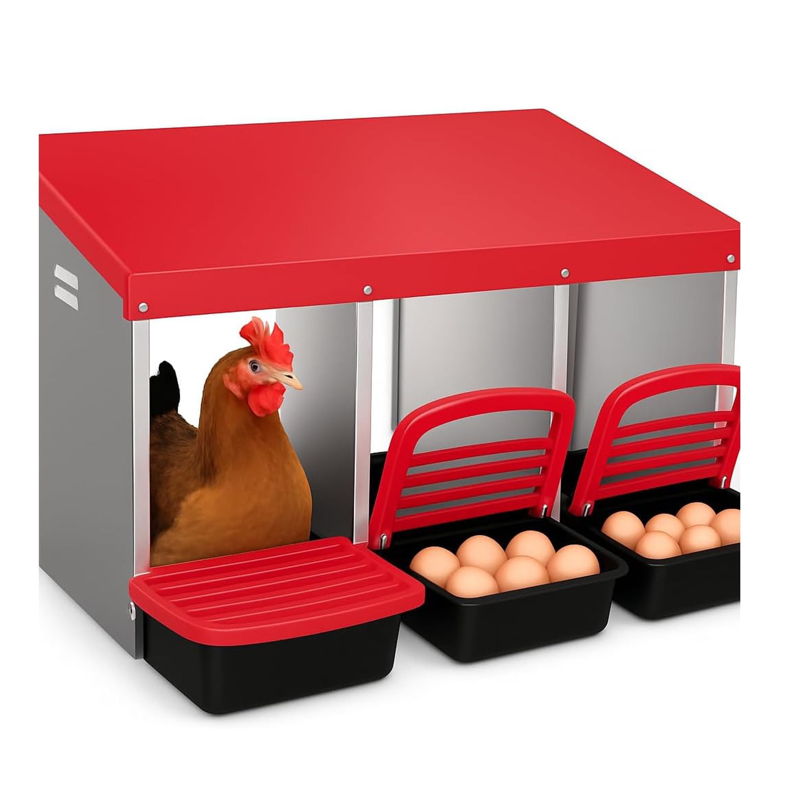 M optimized Chicken Nesting Box 3 Compartments Metal Chicken Egg Laying Boxes with Rollout Egg ...