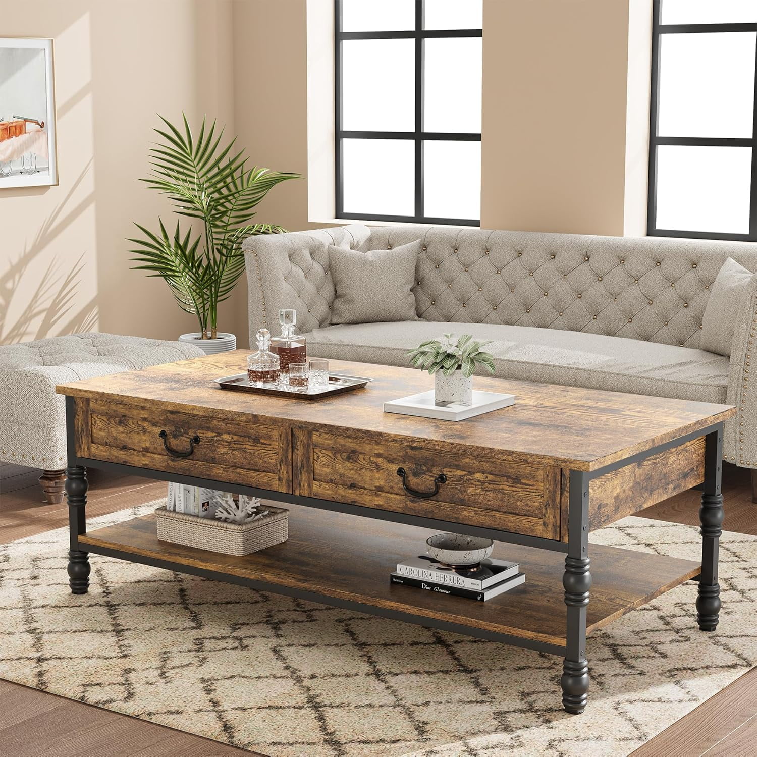 M optimized Coffee Table with Drawers 41" Large Center Table with ...