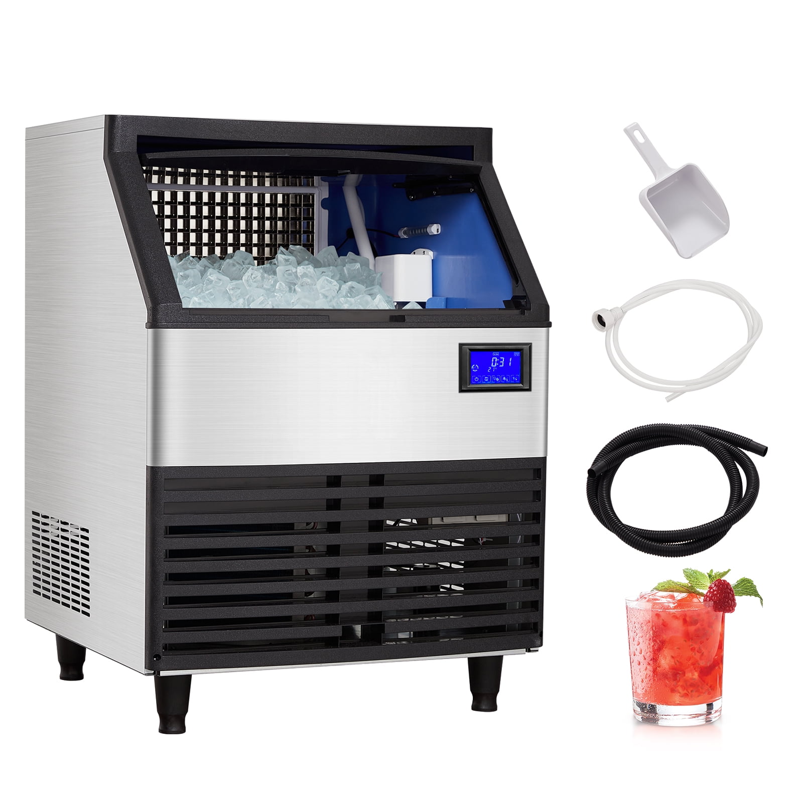 M optimized Commercial Ice Maker Machine, 176LBS/24H Stainless Steel ...