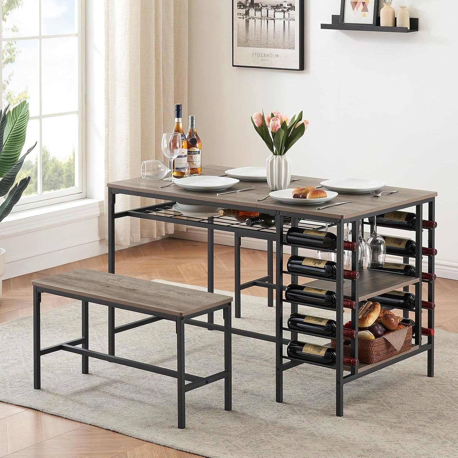 M optimized Dining Table Set for 4, Kitchen Table Set with 2 Benches ...