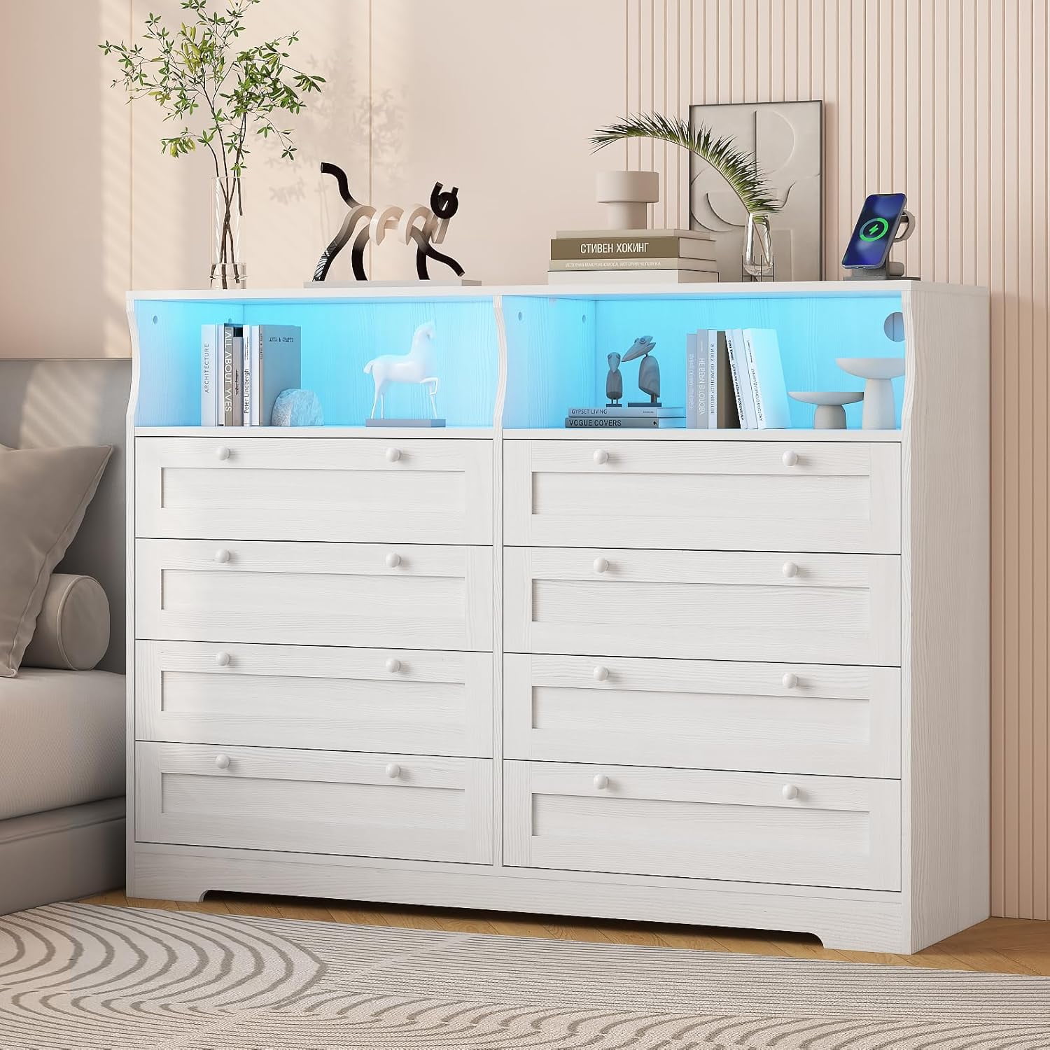M optimized Dresser for Bedroom with 8 Drawers, 55" Wood Dresser with ...