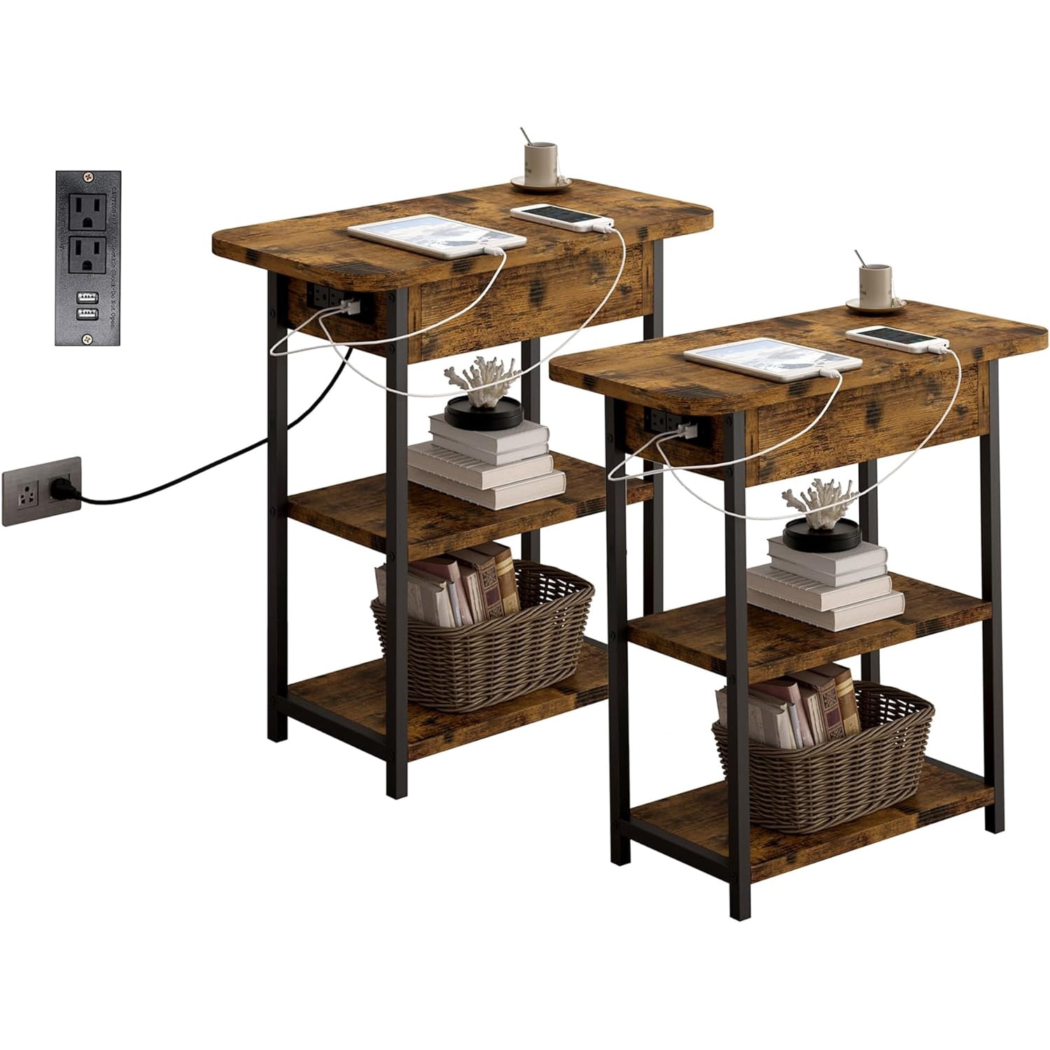 M optimized End Table with Charging Station, Sofa Couch Table with USB ...