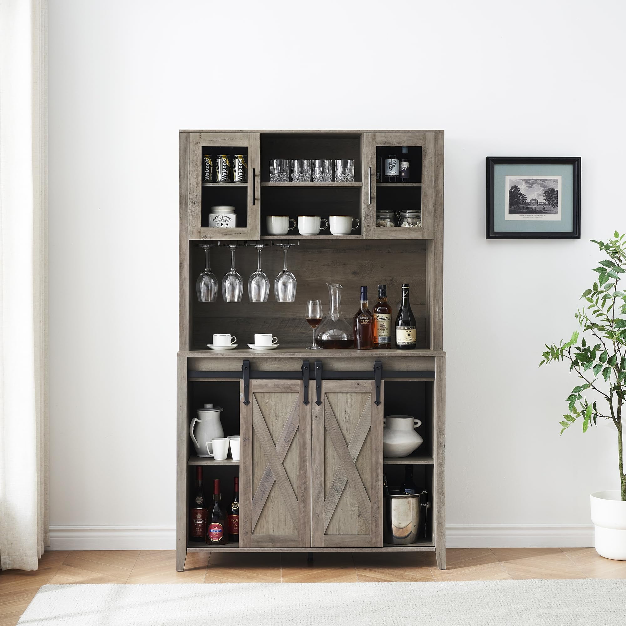 M optimized Farmhouse Bar Cabinet with Sliding Barn Door, 70