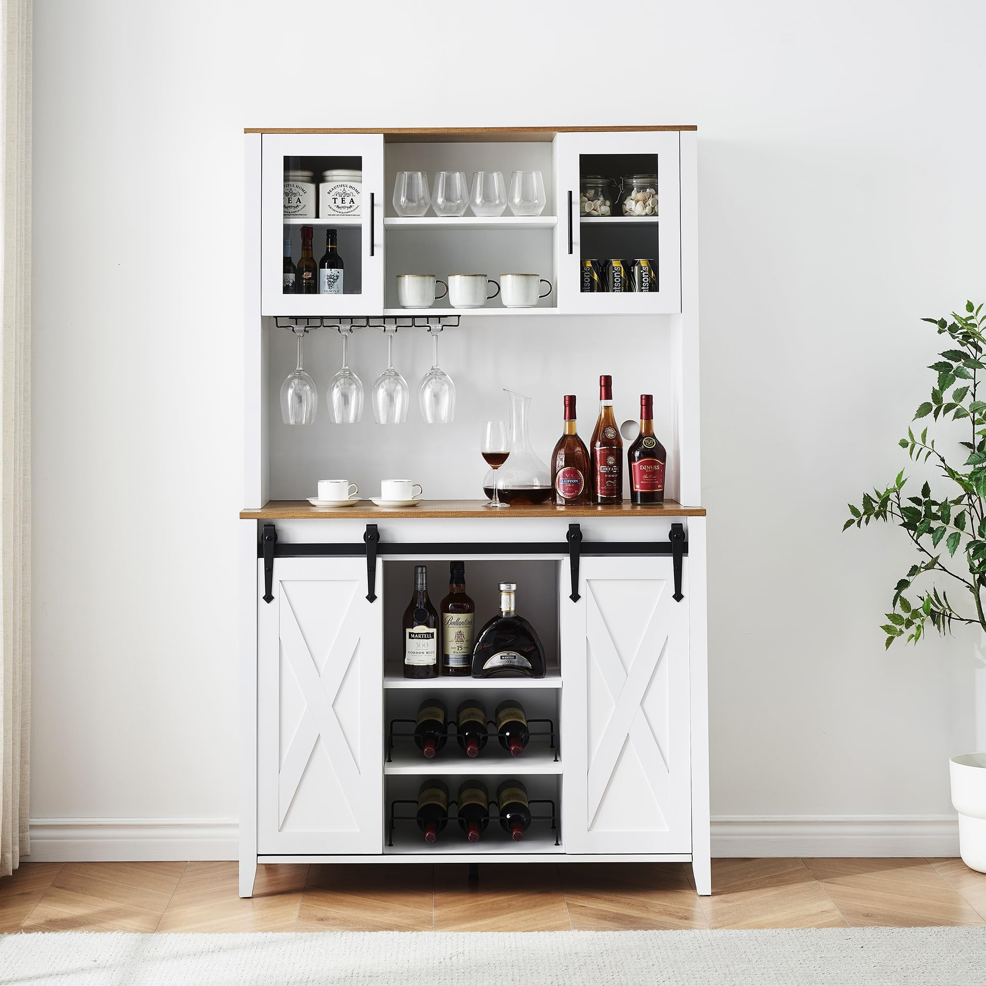 M optimized Farmhouse Bar Cabinet with Sliding Barn Door, 70" Rustic ...