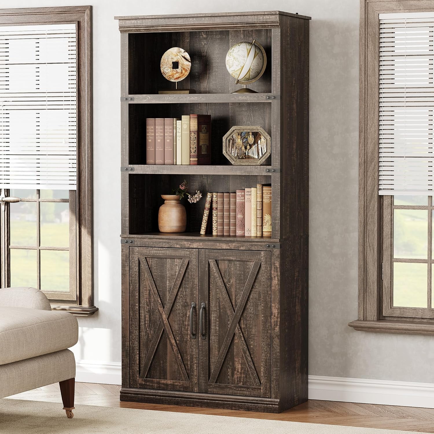 M optimized Farmhouse Bookshelves Bookcases with Doors, Floor-standing ...
