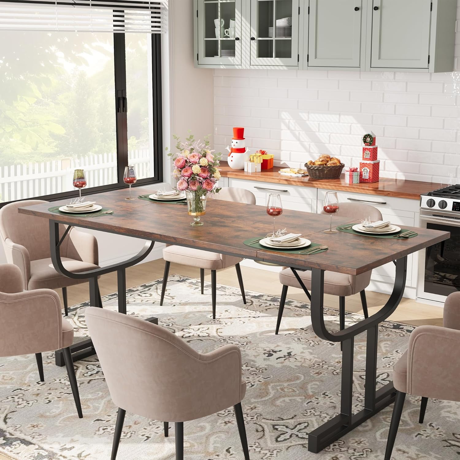 M optimized Farmhouse Dining Table for 6 People, 70.8-Inch Rectangular ...