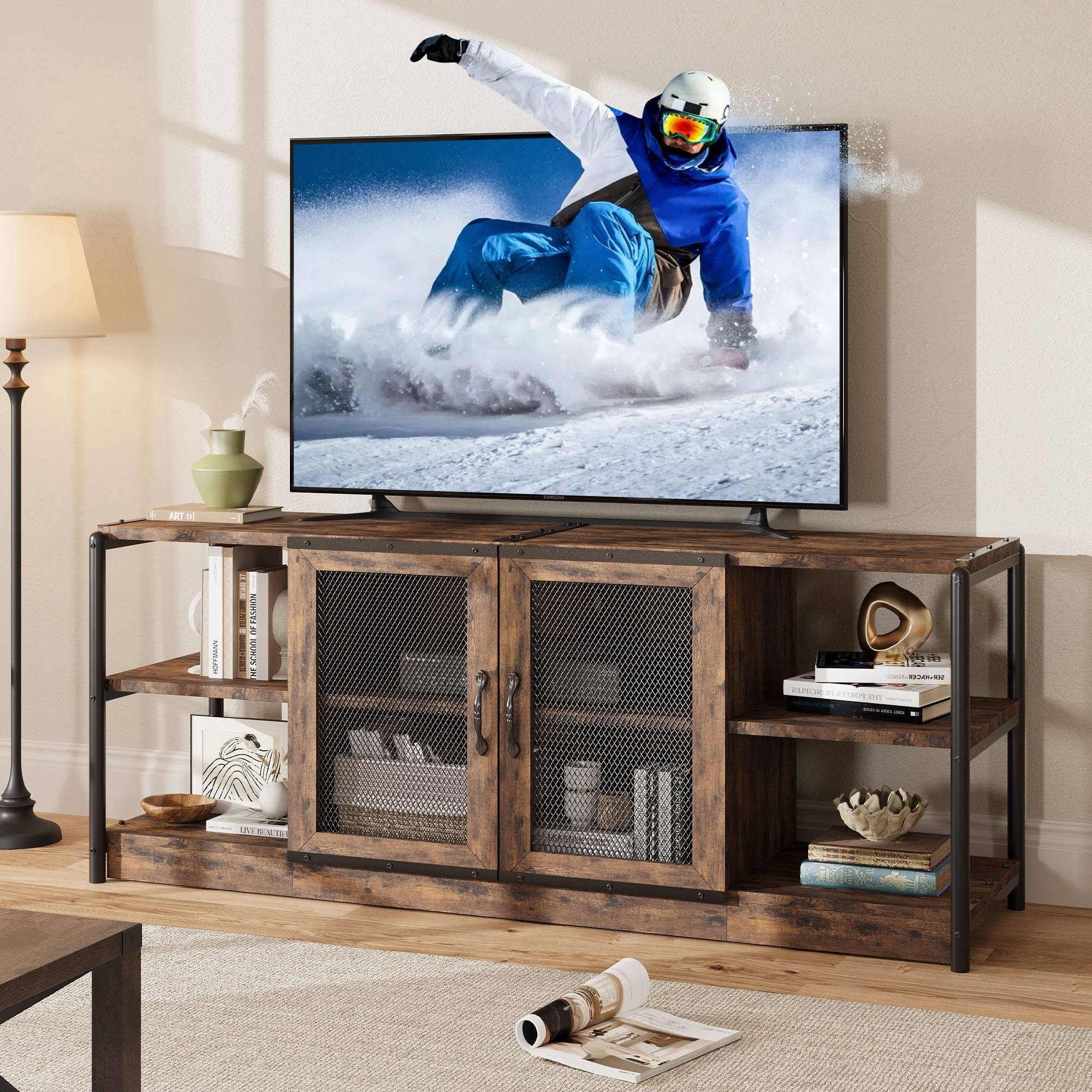 M optimized Farmhouse TV Stand for 80 inches TVs, Entertainment Center ...