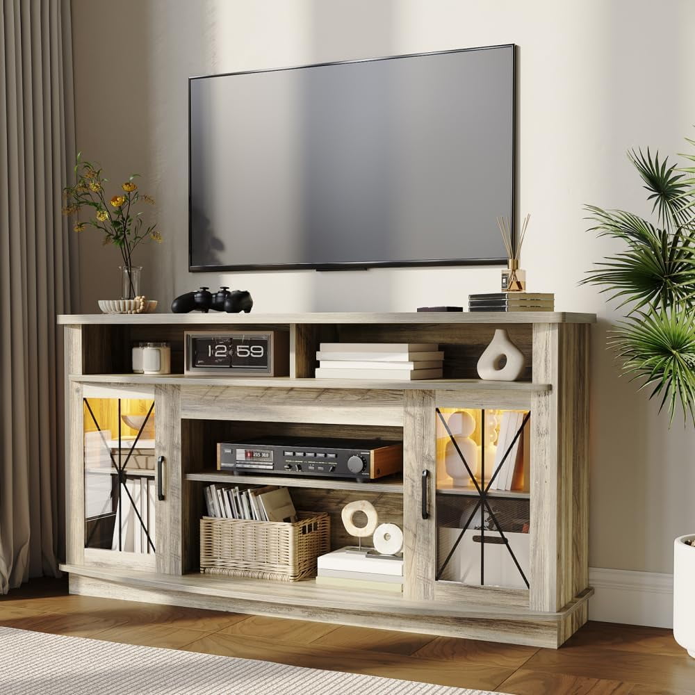 M optimized Farmhouse TV Stand for TVs up to 65'', TV Cabinet with 2 ...
