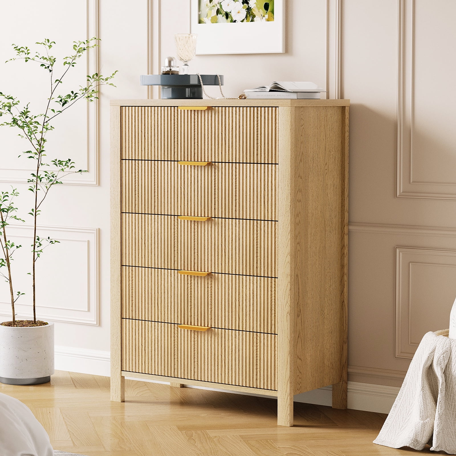 M optimized Fluted 5 Drawers Dresser, 45" Tall Modern Chest of Drawers ...