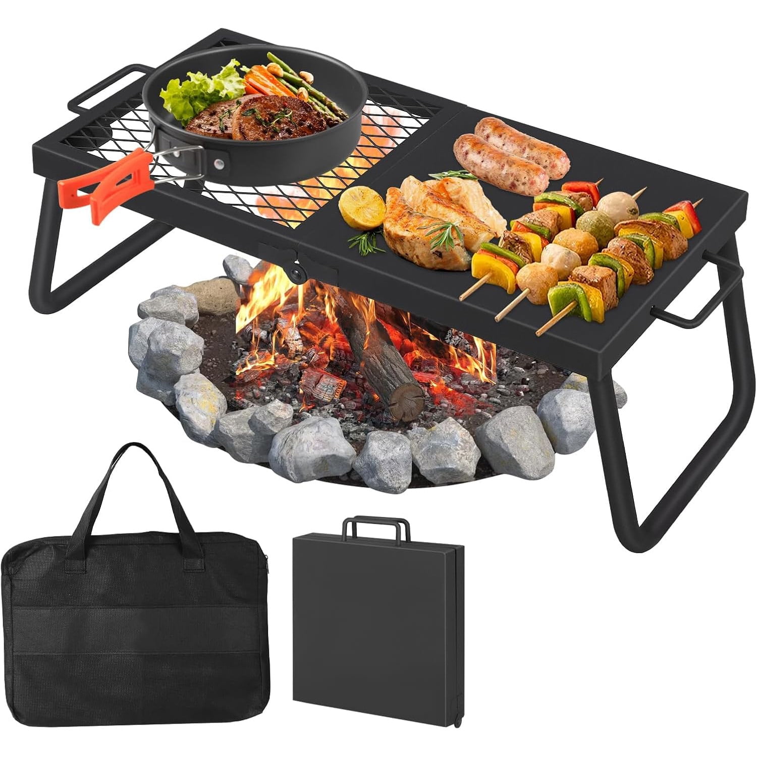 M optimized Folding Campfire Grill, Campfire Cooking Grate with High ...