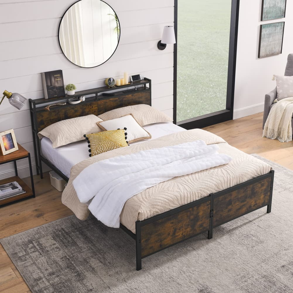M optimized Full/Queen Size Bed Frame with Footboard & Headboard ...