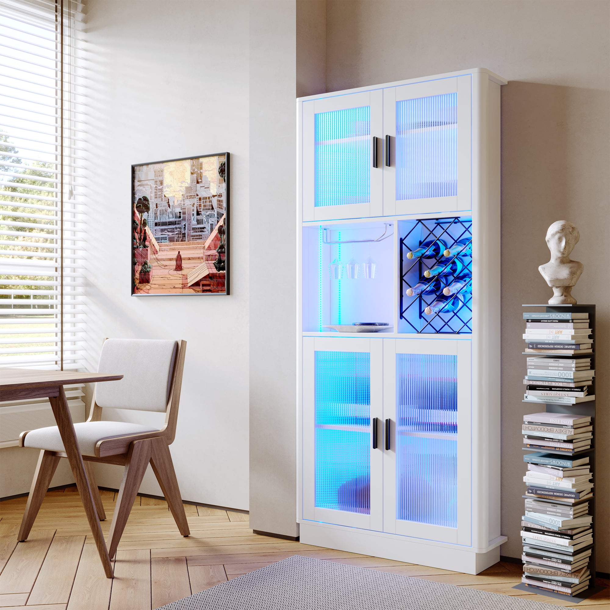 M optimized Glass Wine Bar Cabinet, Wine Cabinet with Glass Door, LED ...
