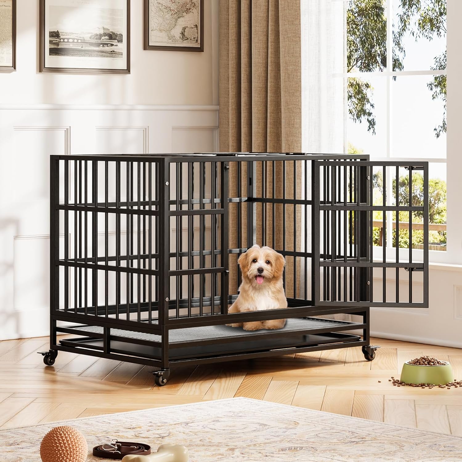 M optimized Heavy Duty Dog Crate, Foldable Dog Cage with Double Door ...