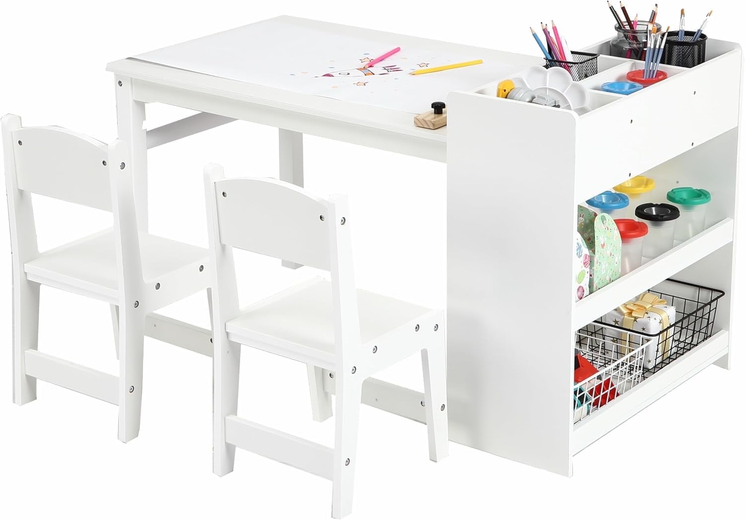 M optimized Kids Art Table with 2 Chairs Craft Play Wood Activity Desk ...