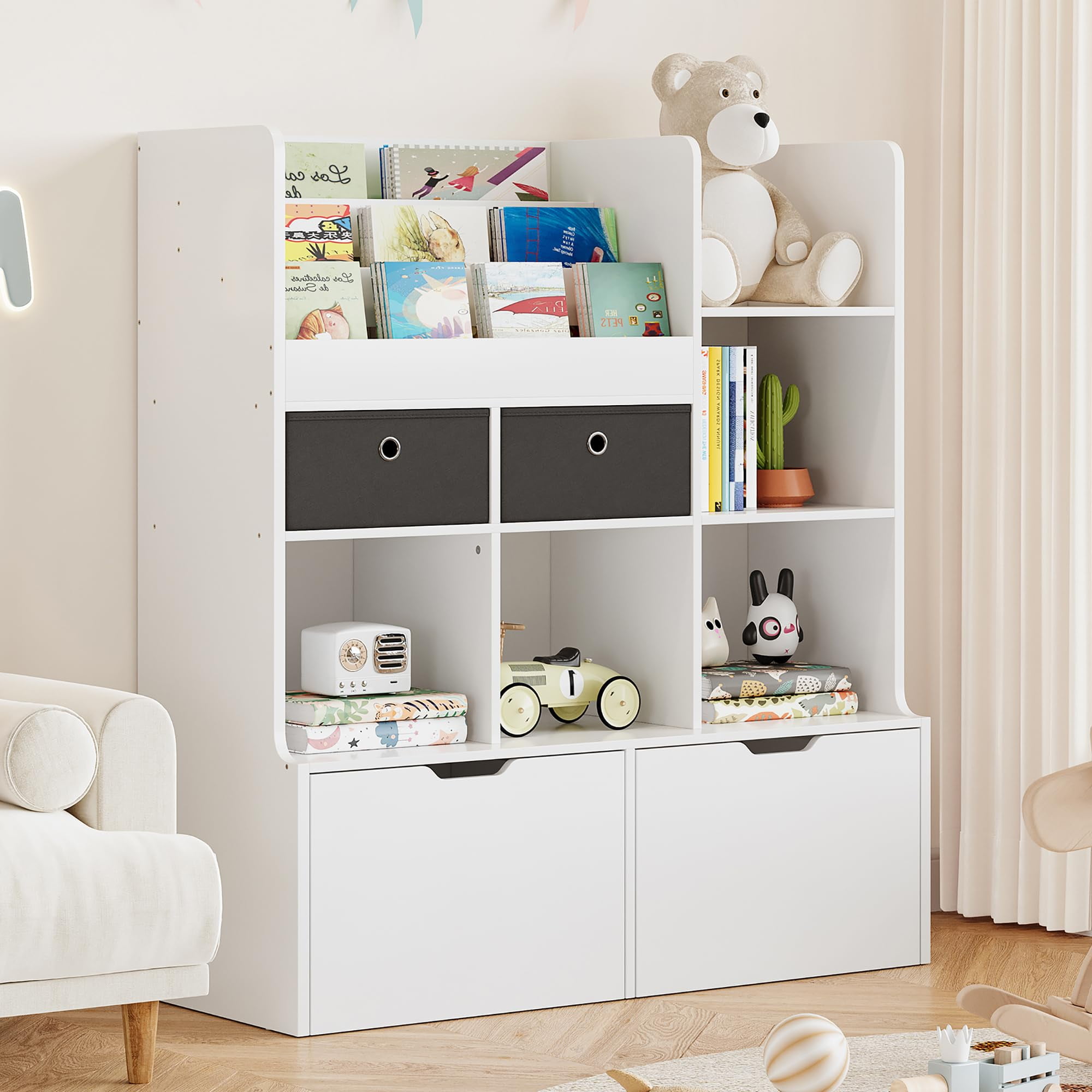 M optimized Kids Bookshelf Toy Storage Organizer with Drawers Modern ...