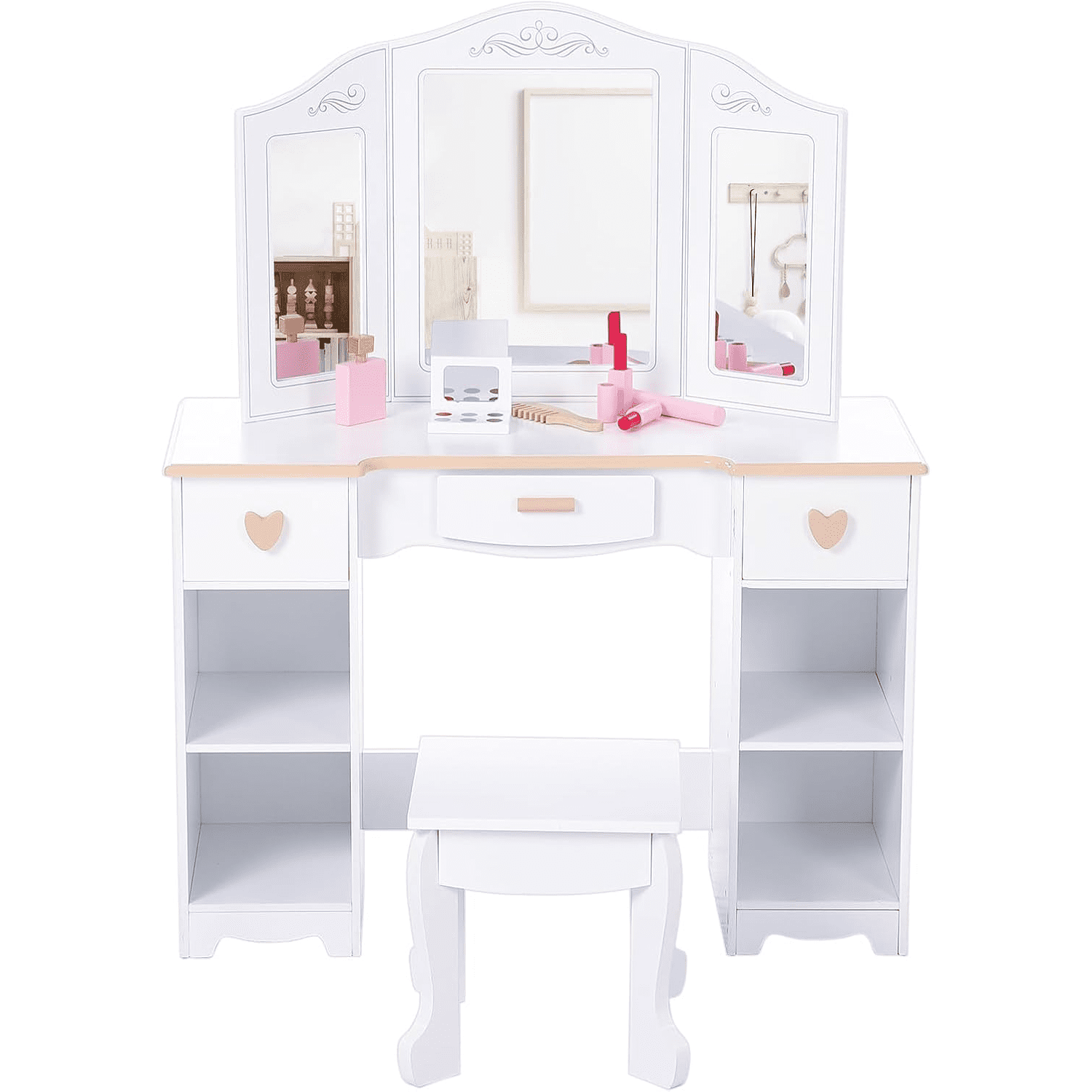 M optimized Kids Vanity Set with Mirror and Drawer, Girls' Vanity Table ...