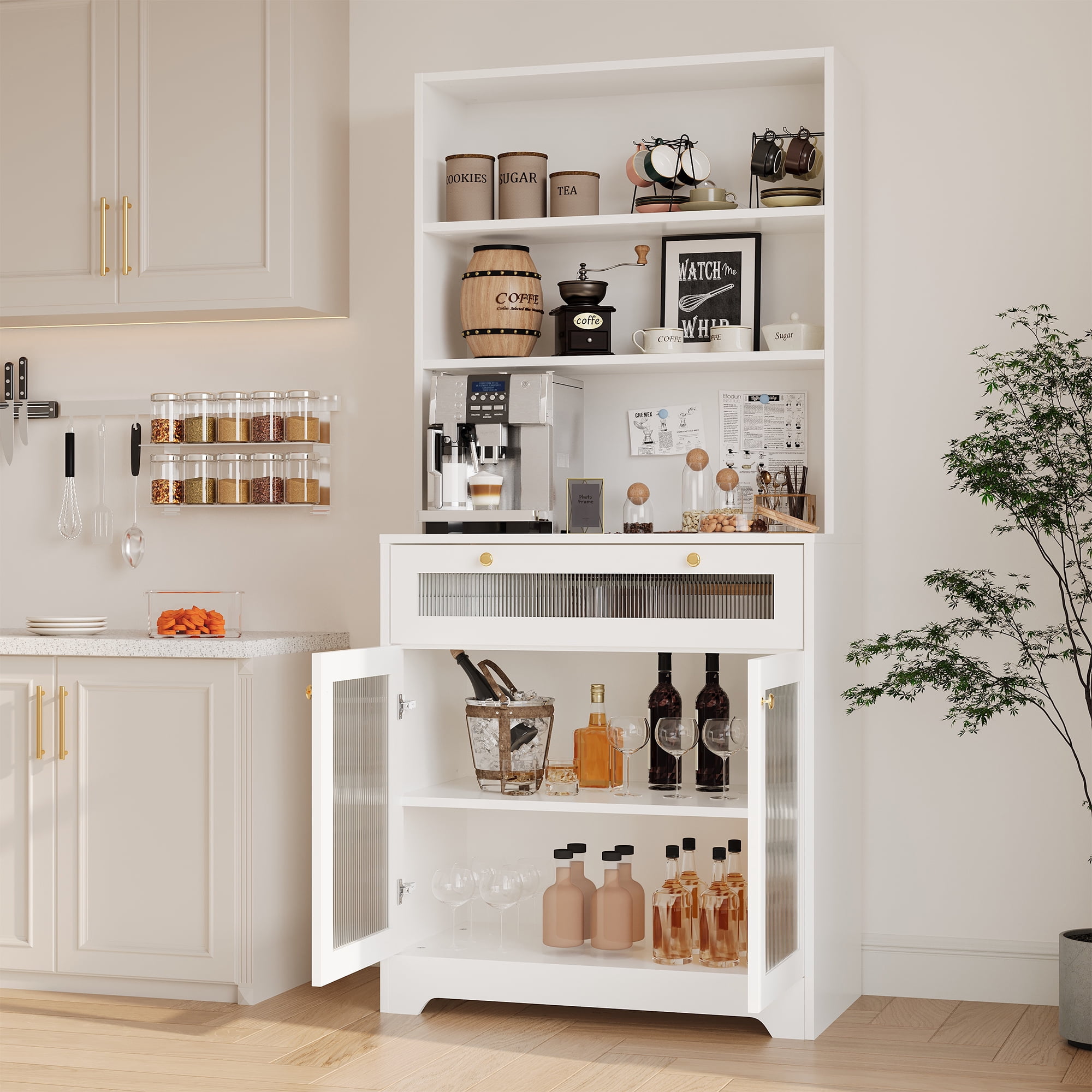 M optimized Kitchen Pantry Cabinet with Drawer, 6 Tier Kitchen Hutch ...