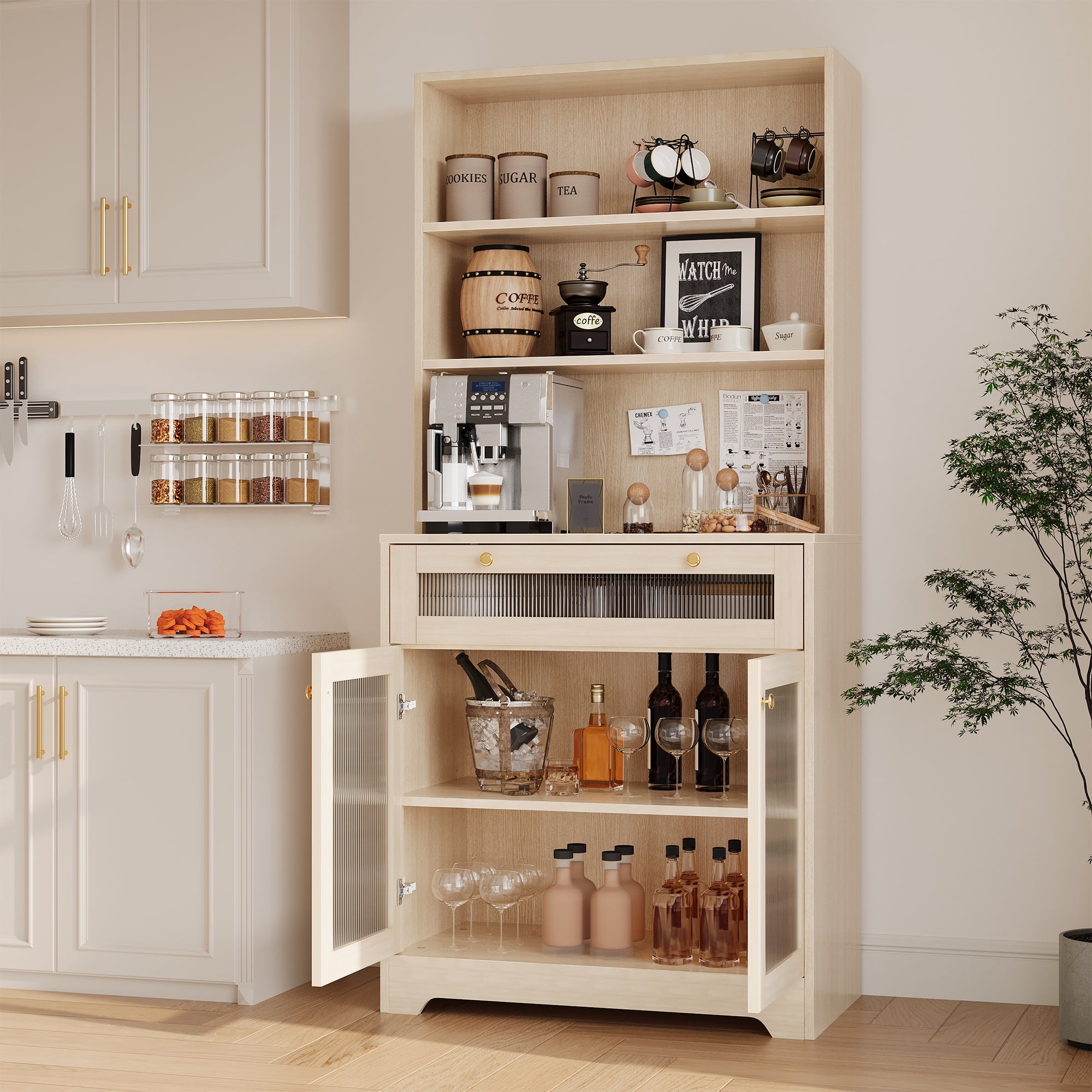 M optimized Kitchen Pantry Cabinet with Drawer, 6 Tier Kitchen Hutch ...