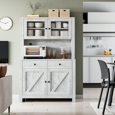 RichYa Large Kitchen Hutch, Freestanding White Storage Cabinet with 3 ...