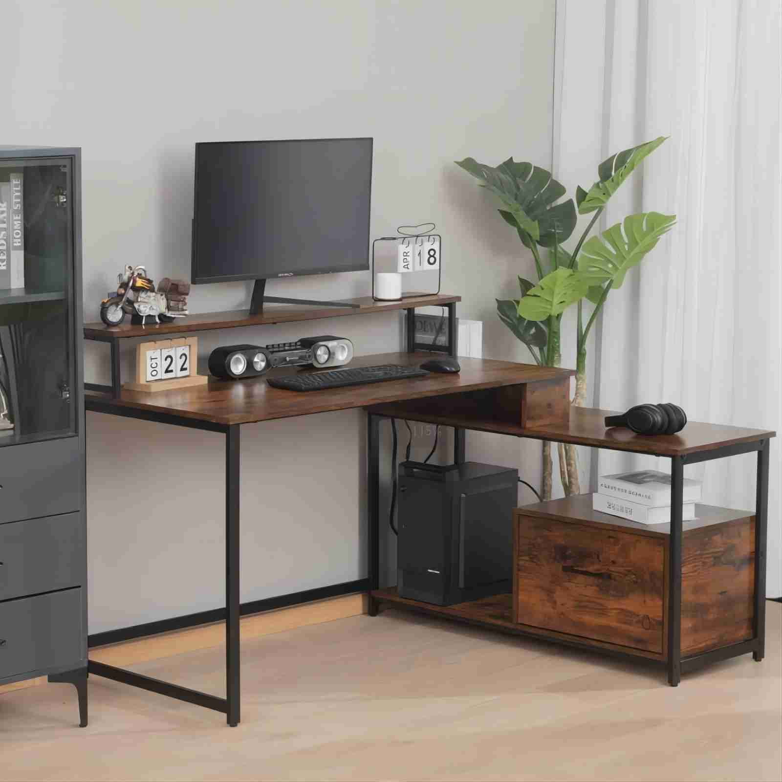 M optimized L-Shaped Computer Desk with LED Lights, Power Outlets ...