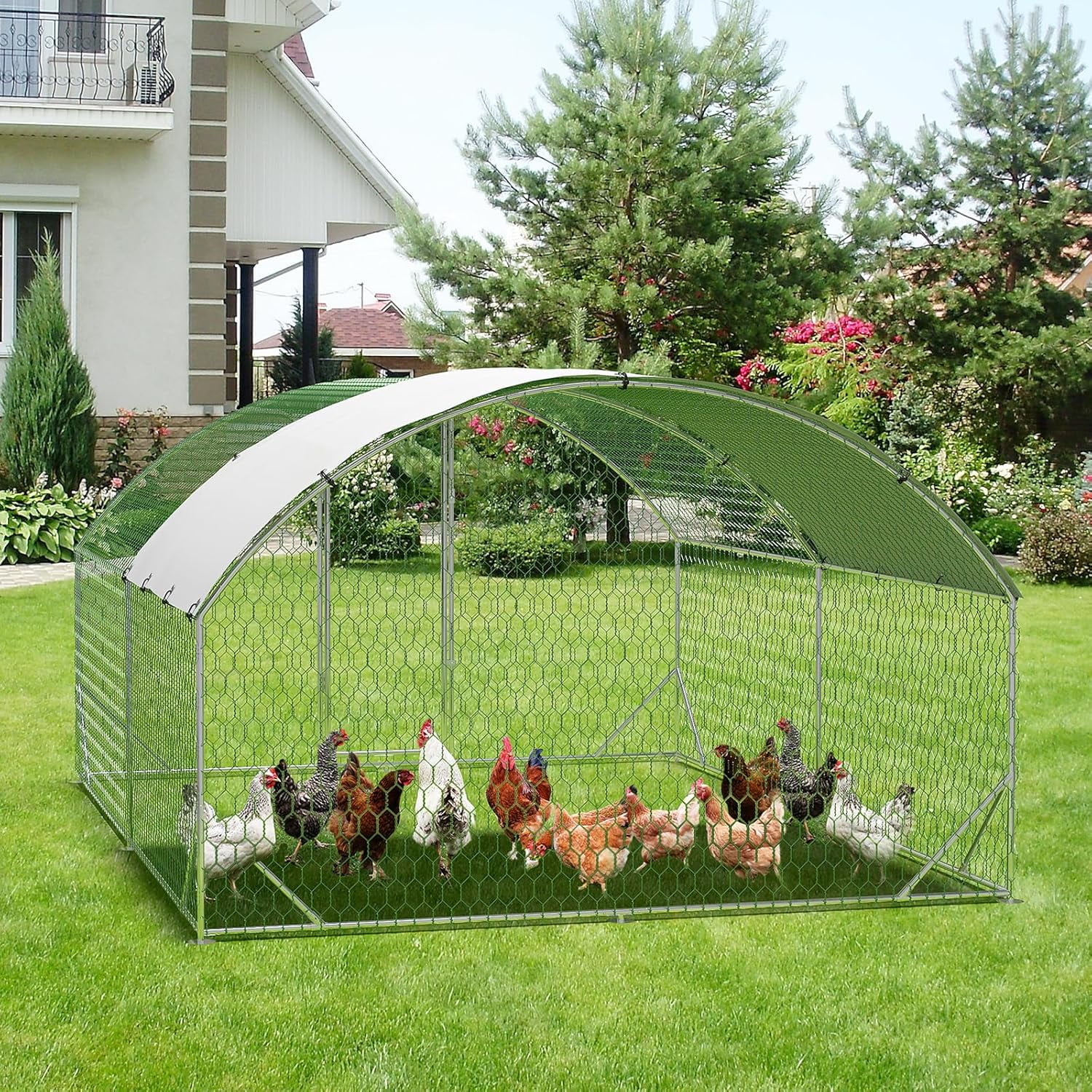 M optimized Large Metal Chicken Coop, Doom Roof Chicken Pen, Wire Mesh ...