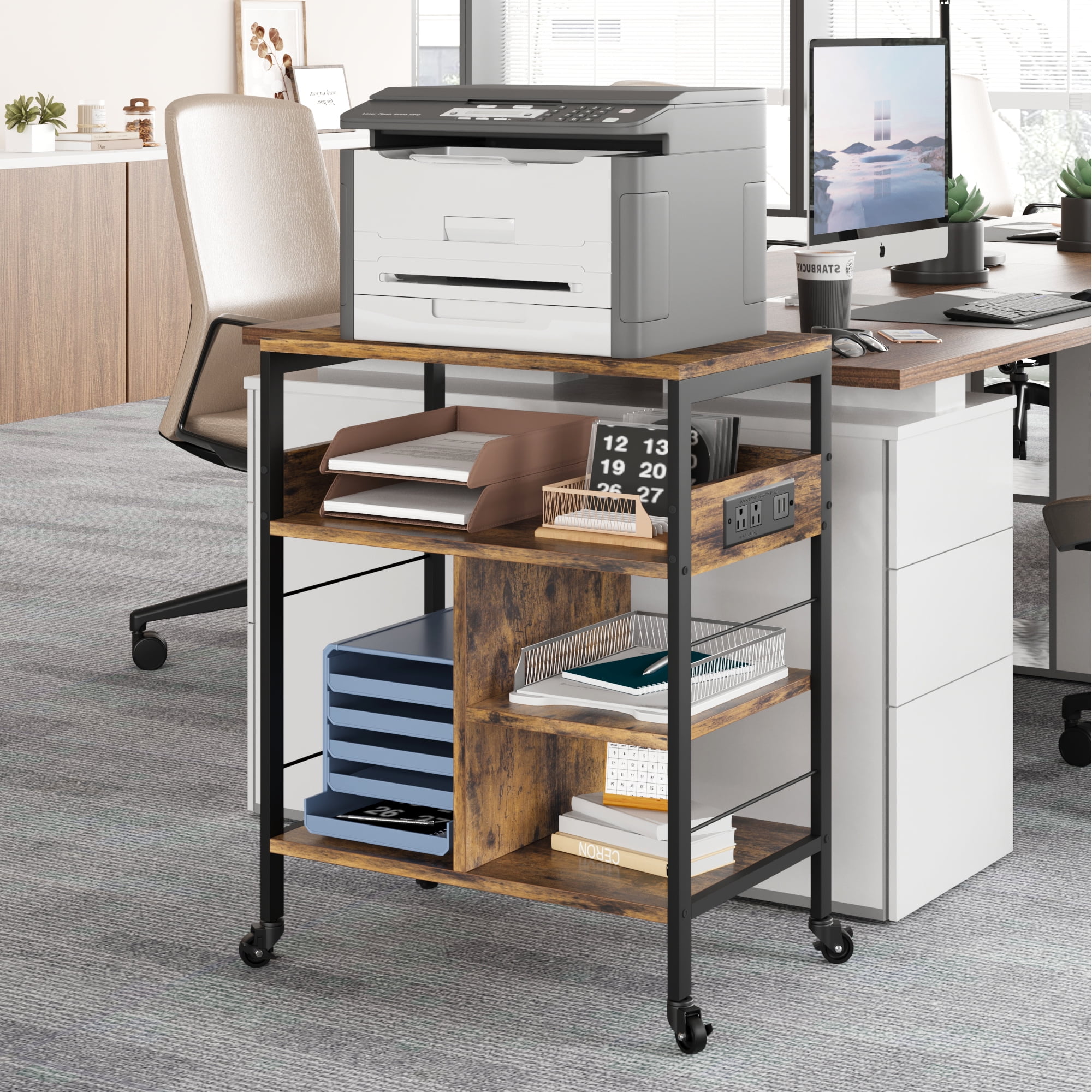 M optimized Large Printer Stand with Power Outlets and USB Charging ...