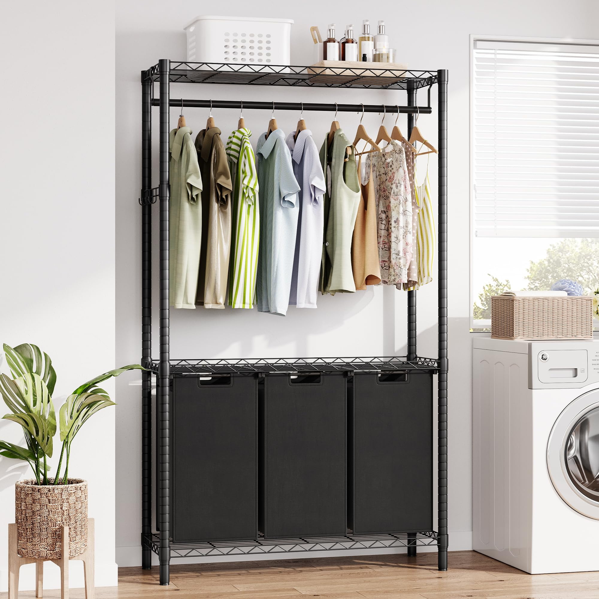 M optimized Laundry Sorter 3 Section Laundry Hamper Sorter with Garment ...