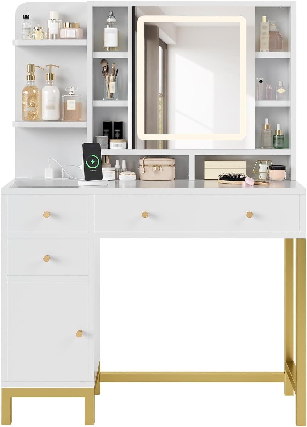 M optimized Makeup Vanity with LED Lighted Mirror & Power Outlet, 3 ...