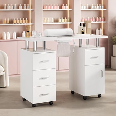 Advwin Manicure Table Nail Desk with RGB Light, L-Shaped Nail Tech ...