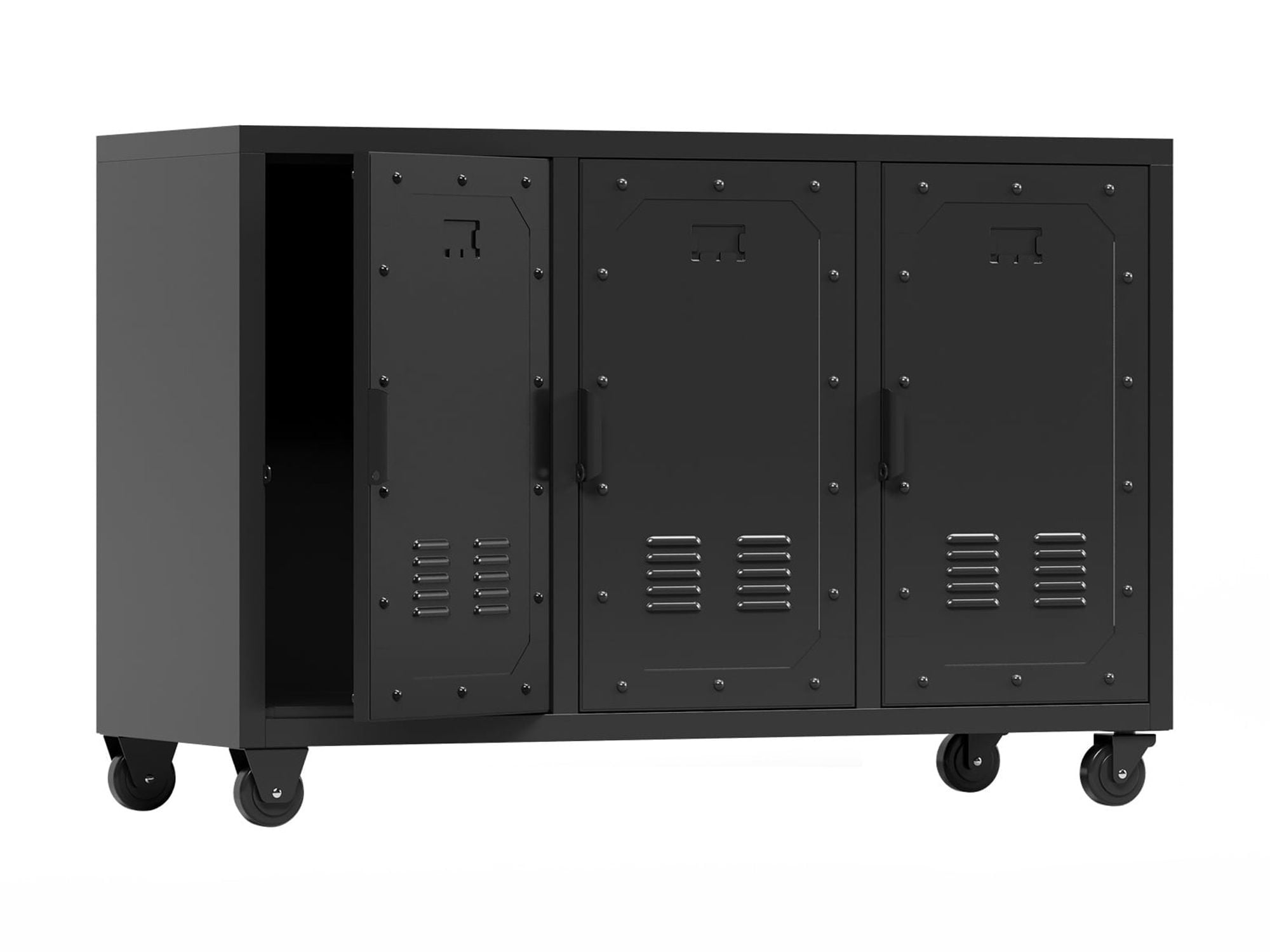 M optimized Metal Storage Locker Cabinet with Wheels 3 Doors Slim ...