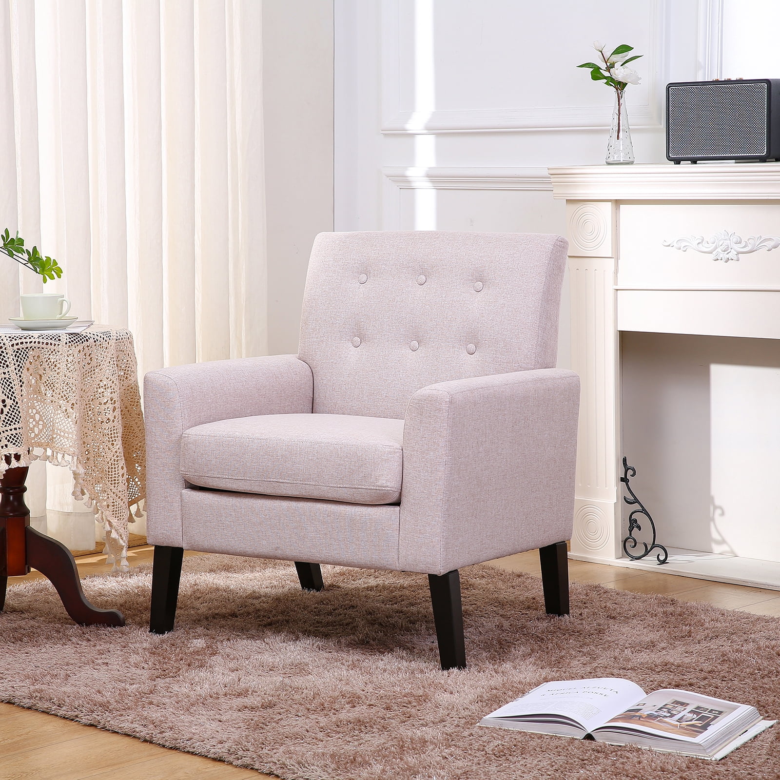 M optimized Mid-Century Accent Chair Modern Arm Chairs with Wood Legs ...