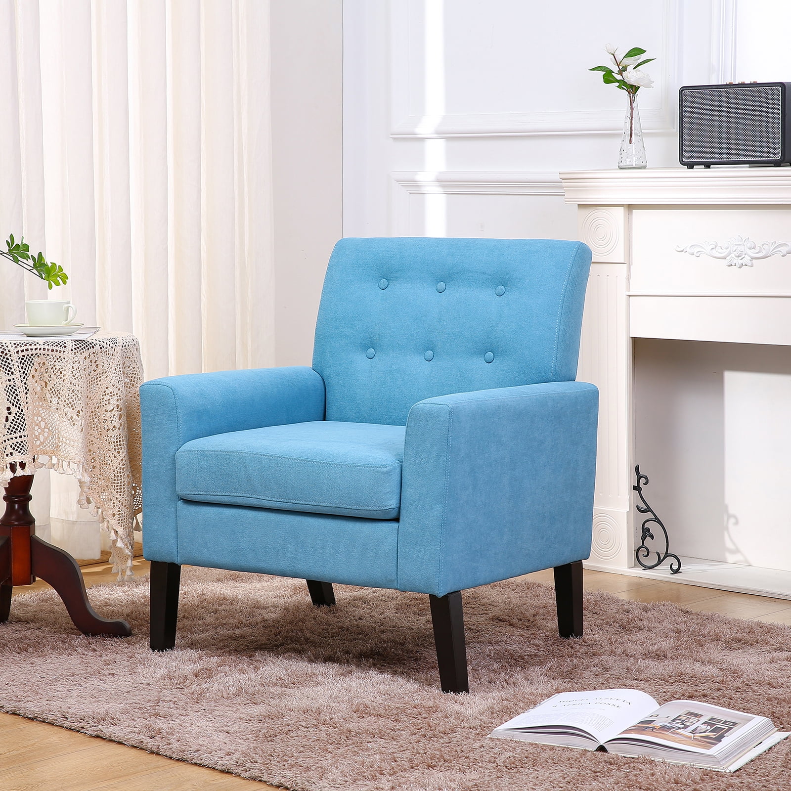 M optimized Mid-Century Accent Chair Modern Arm Chairs with Wood Legs ...