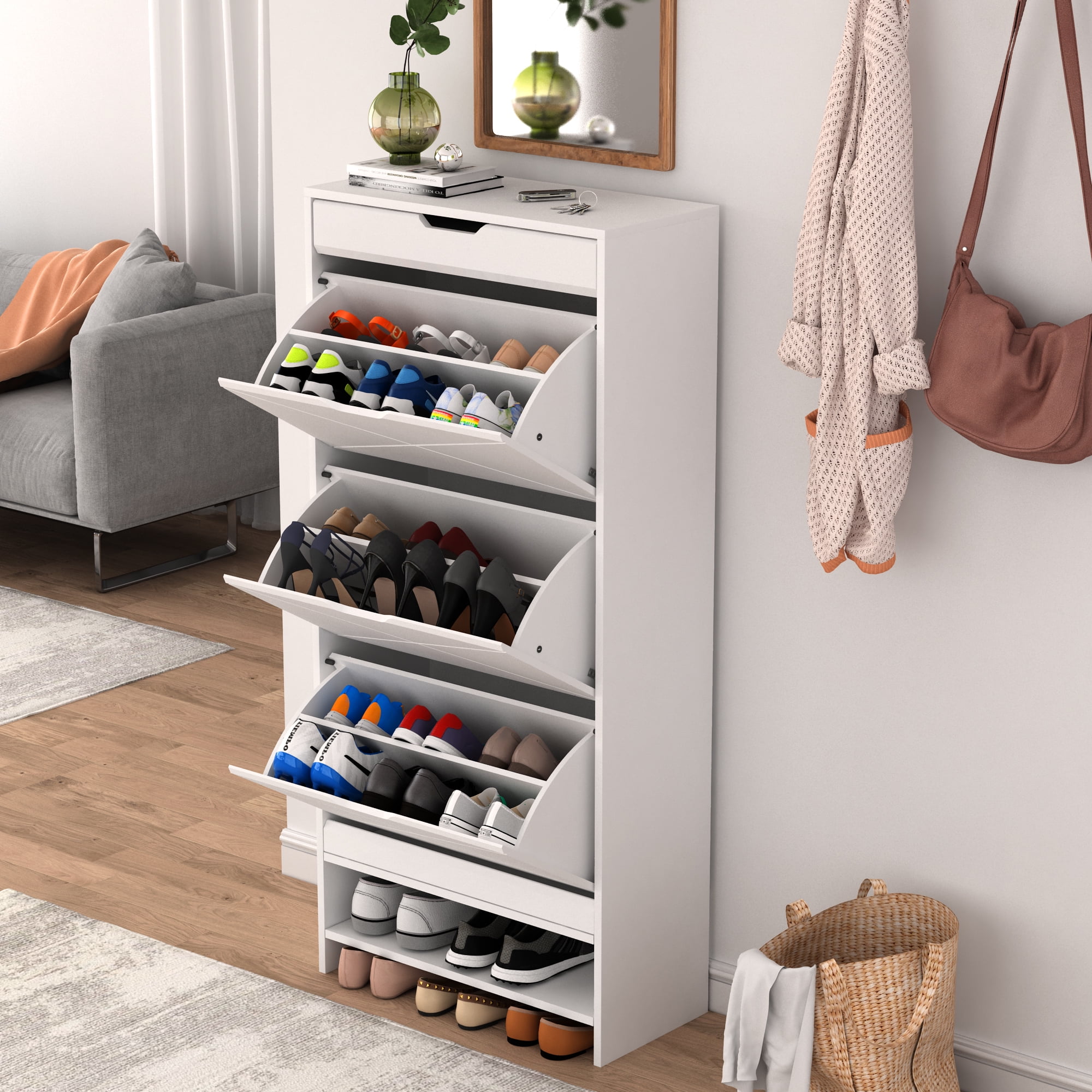 M optimized Modern 3-Tier Shoe Cabinet with 3 Flip Drawers Shelves ...